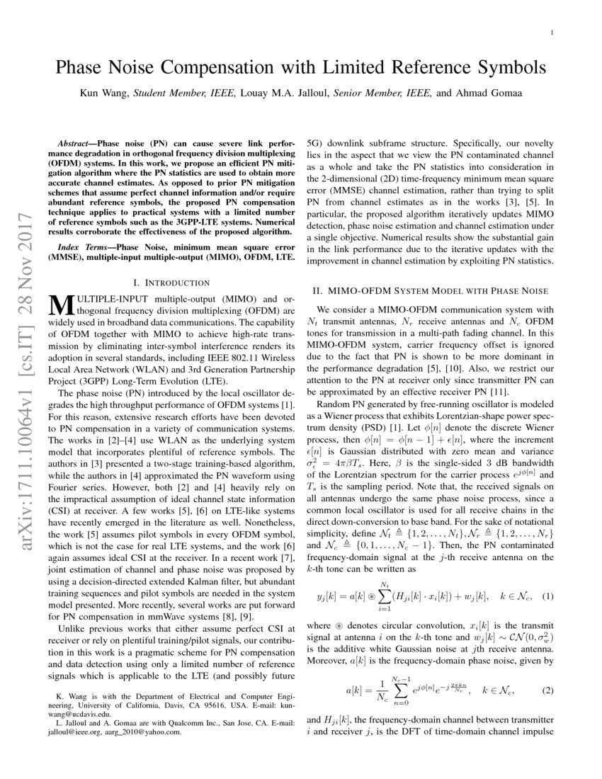 Phase Noise Compensation with Limited Reference Symbols | DeepAI