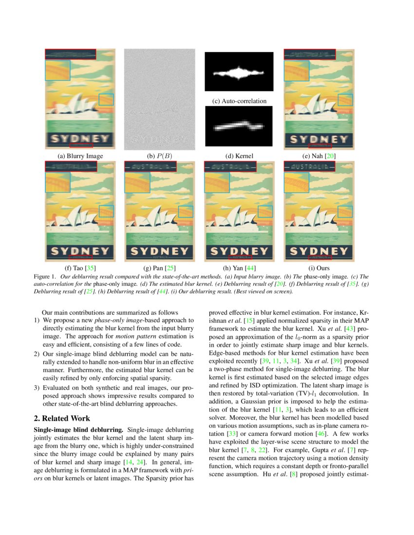 Phase Only Image Based Kernel Estimation For Single Image Blind Deblurring Deepai