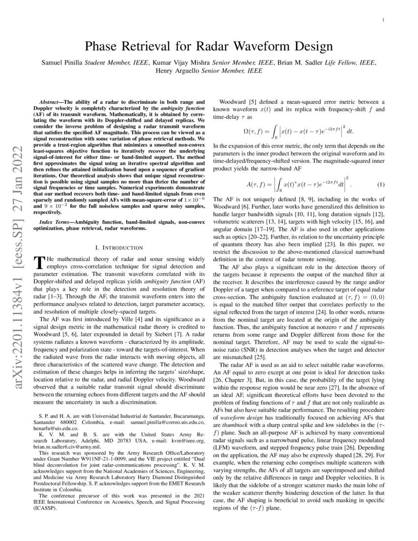 Phase Retrieval for Radar Waveform Design | DeepAI