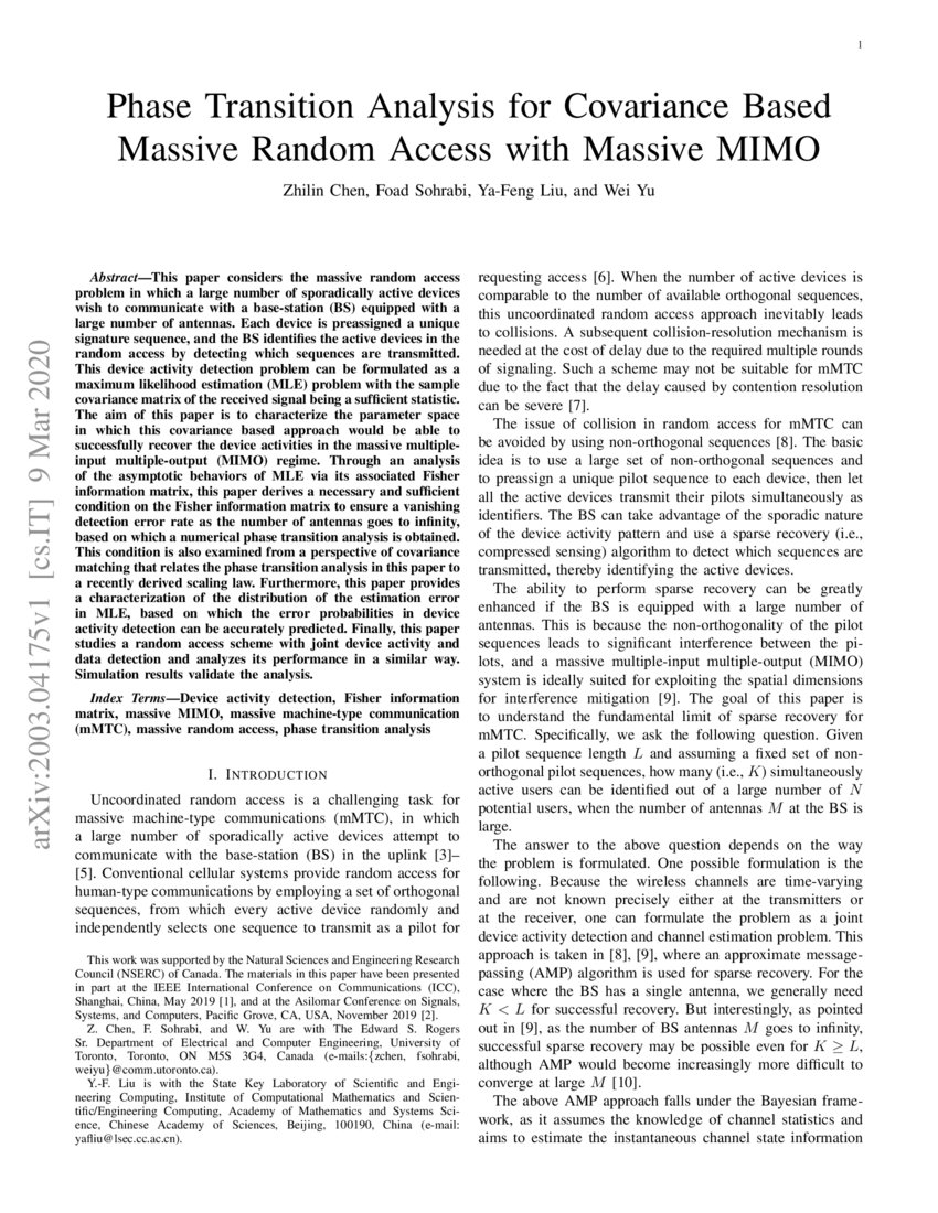 Phase Transition Analysis for Covariance Based Massive Random Access with Massive MIMO | DeepAI