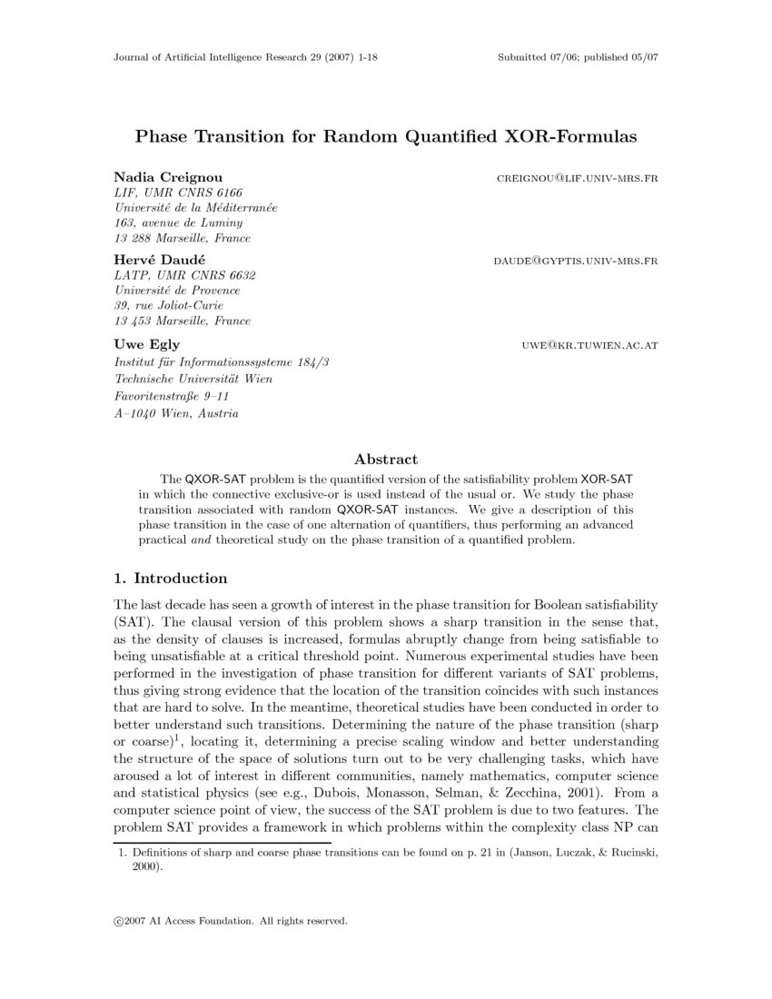 Phase Transition For Random Quantified Xor Formulas Deepai 