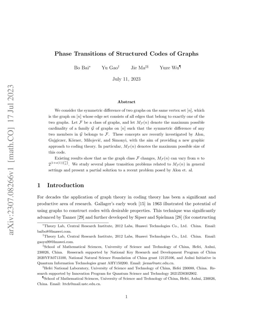 Phase Transitions of Structured Codes of Graphs | DeepAI