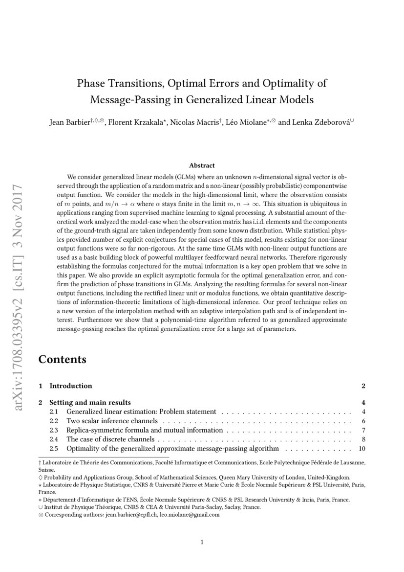 Phase Transitions, Optimal Errors and Optimality of Message-Passing in Generalized Linear Models ...