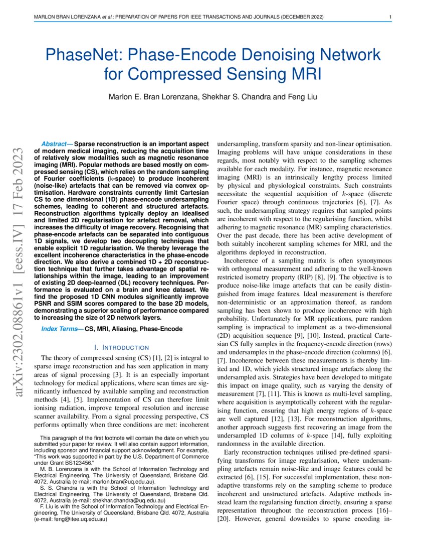PhaseNet: Phase-Encode Denoising Network for Compressed Sensing MRI | DeepAI