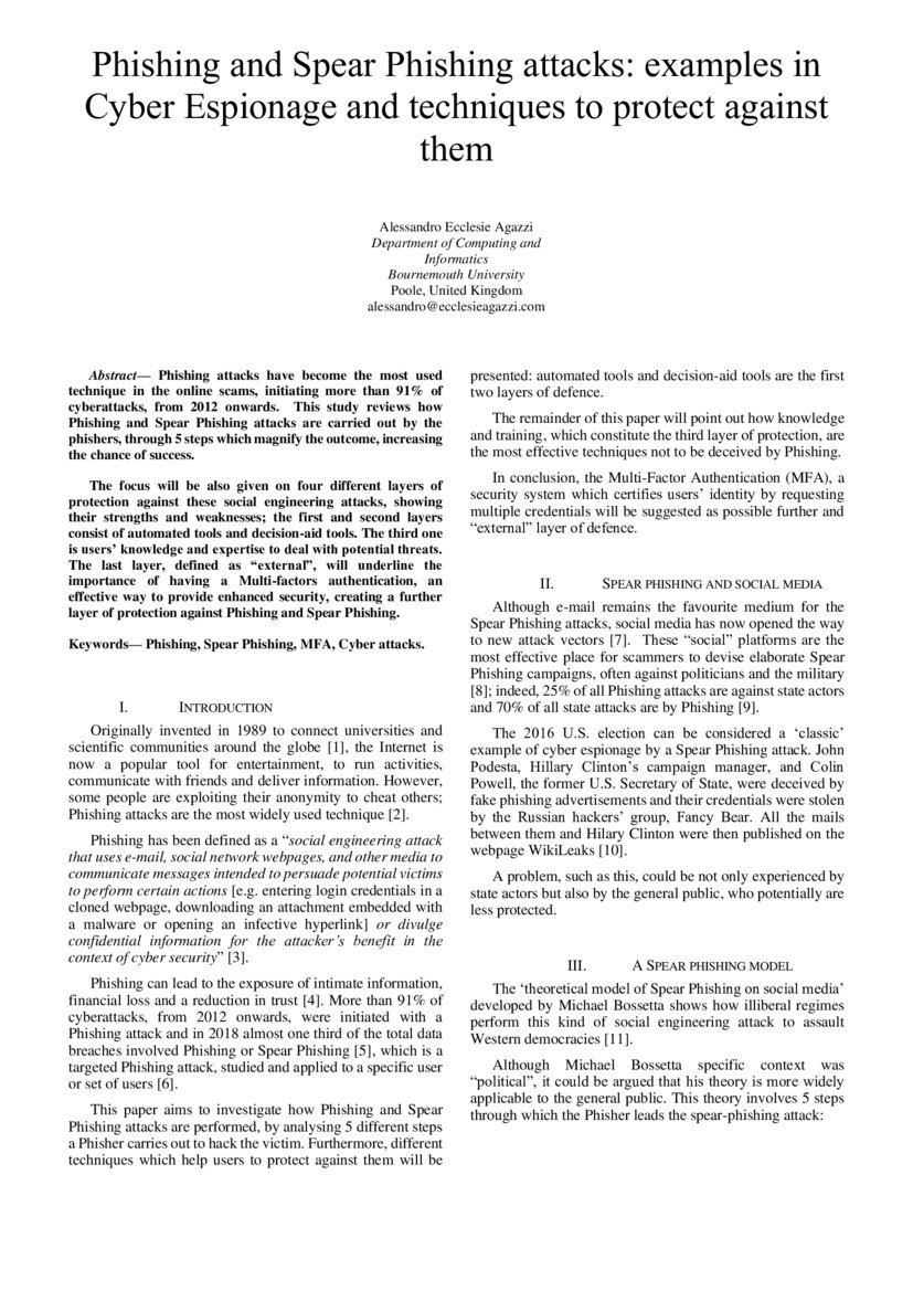 Phishing and Spear Phishing: examples in Cyber Espionage and techniques ...