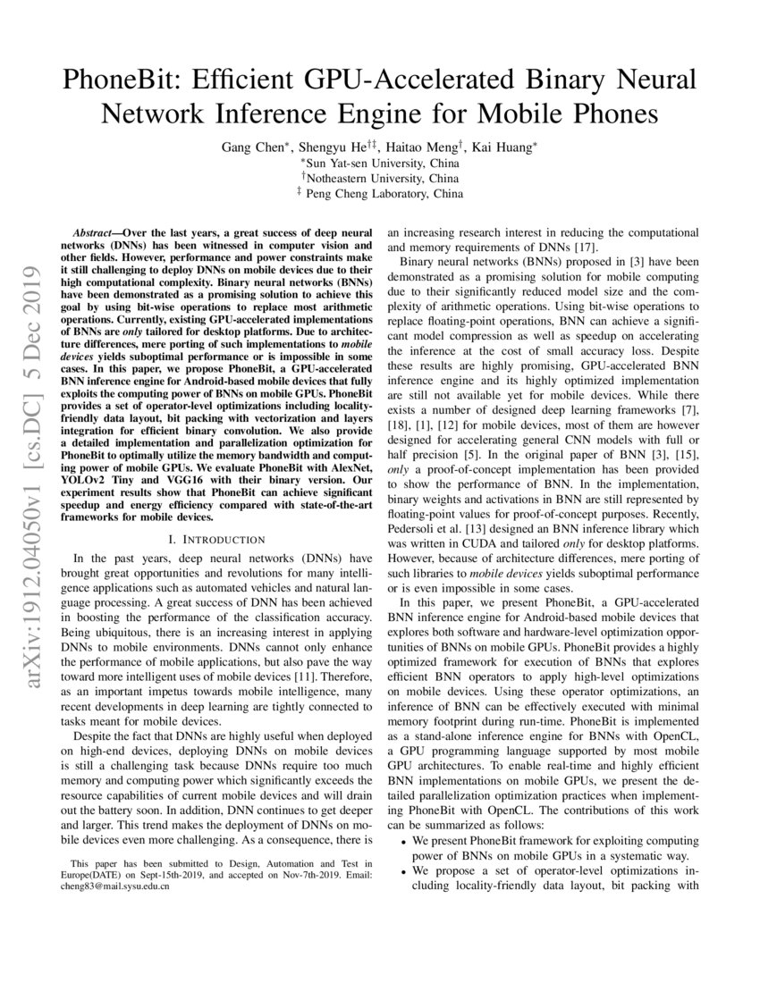 PhoneBit: Efficient GPU-Accelerated Binary Neural Network Inference ... PhoneBit: Efficient GPU-Accelerated Binary Neural Network Inference ...