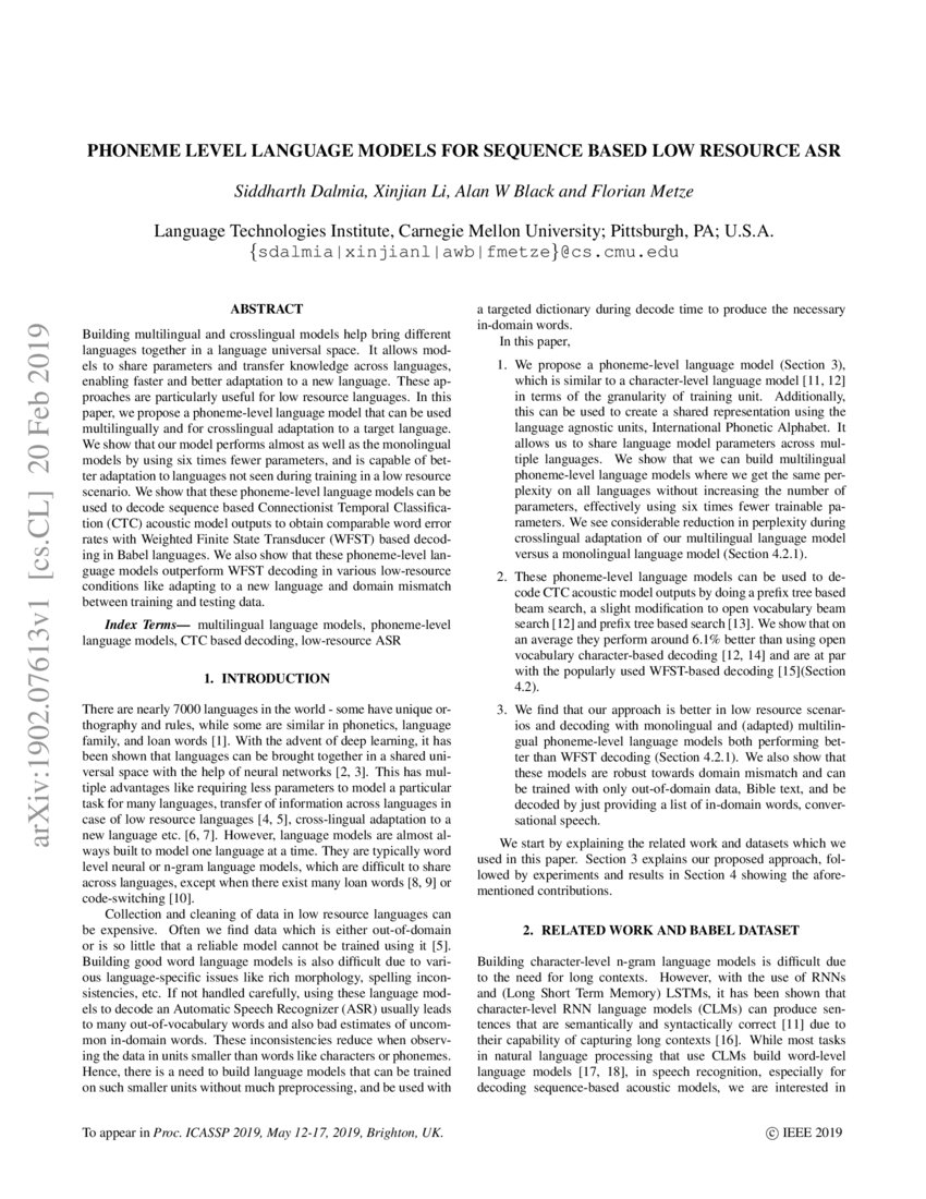 Phoneme Level Language Models for Sequence Based Low Resource ASR | DeepAI