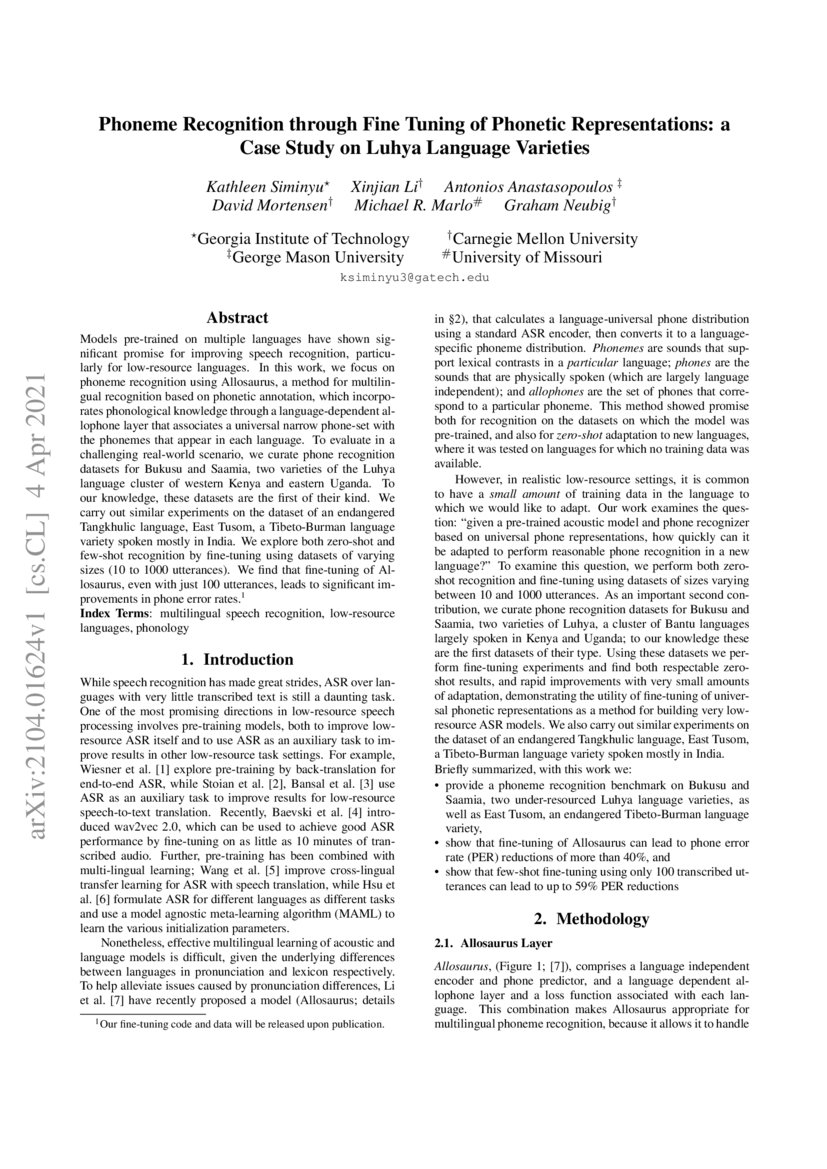 Phoneme Recognition through Fine Tuning of Phonetic Representations: a ...
