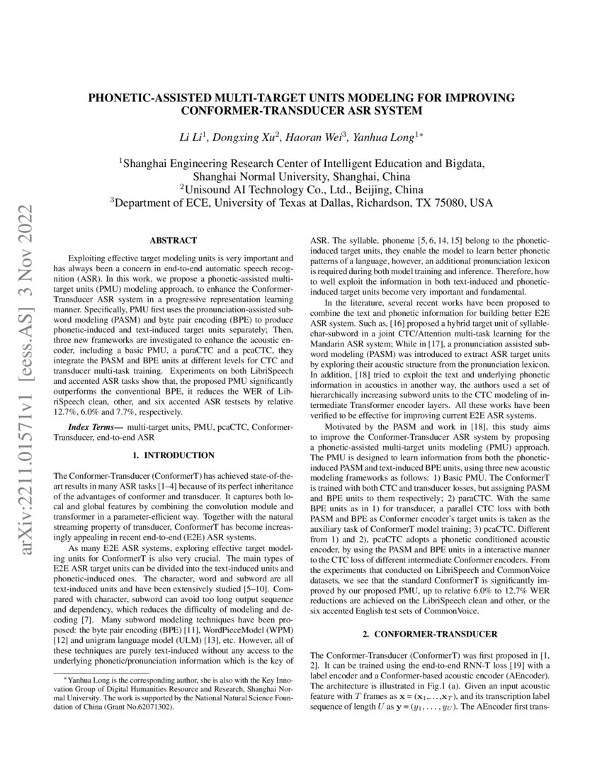 Phonetic-assisted Multi-Target Units Modeling for Improving Conformer-Transducer ASR system | DeepAI