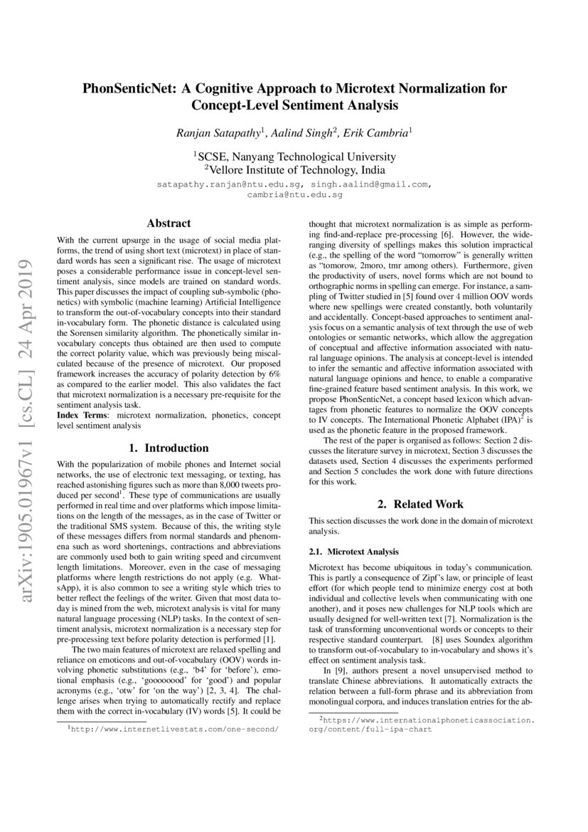 PhonSenticNet: A Cognitive Approach to Microtext Normalization for ...