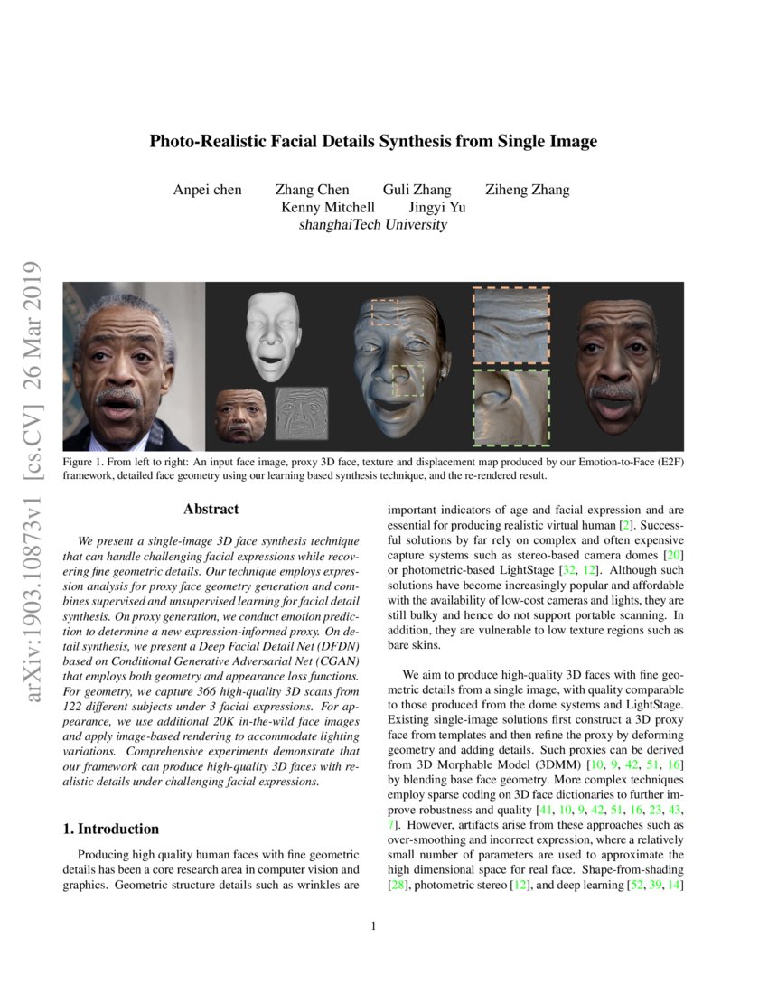 Photo-Realistic Facial Details Synthesis from Single Immage | DeepAI