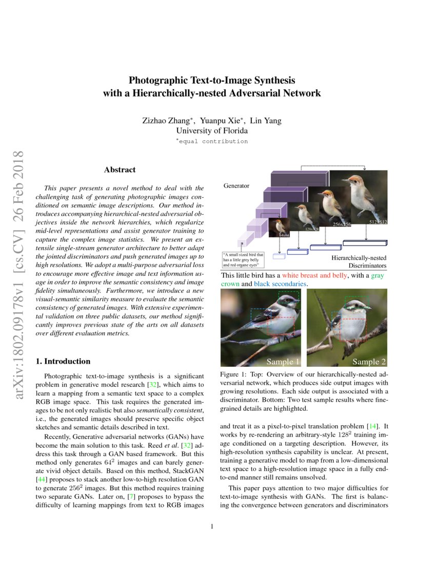 Photographic Text-to-Image Synthesis with a Hierarchically-nested Adversarial Network | DeepAI