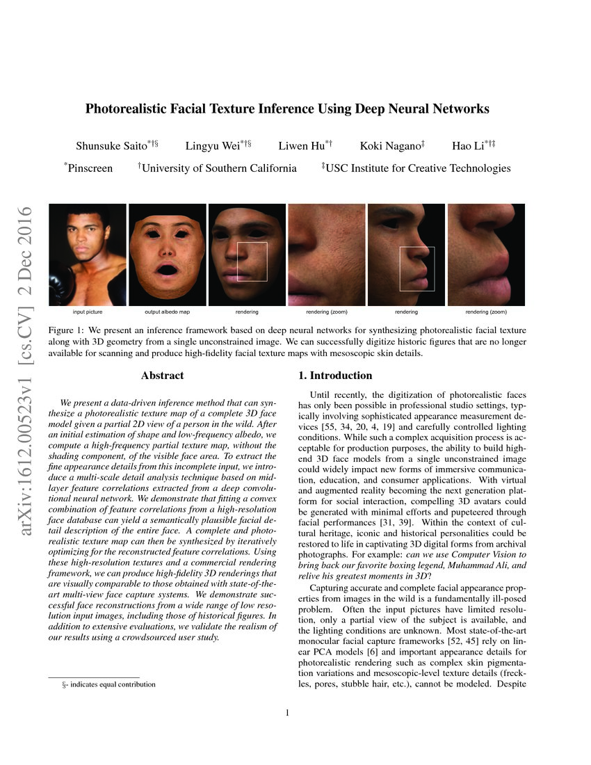 Photorealistic Facial Texture Inference Using Deep Neural Networks | DeepAI