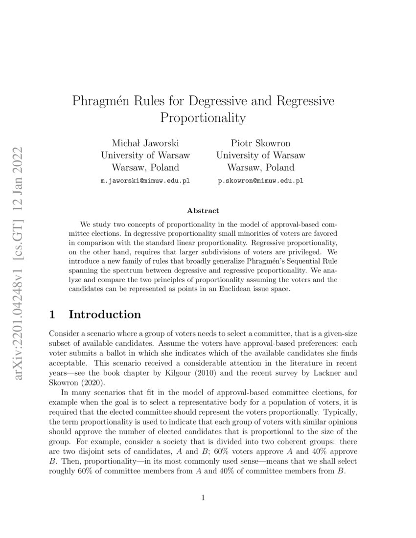 Phragmén Rules for Degressive and Regressive Proportionality | DeepAI