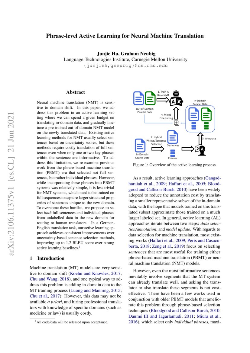 Phrase-level Active Learning for Neural Machine Translation | DeepAI