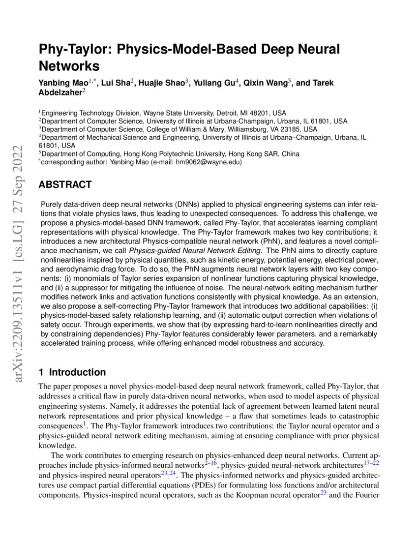 Phy-Taylor: Physics-Model-Based Deep Neural Networks | DeepAI
