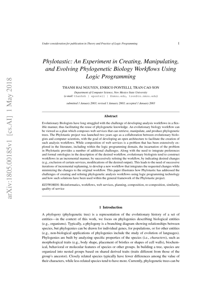 Phylotastic: An Experiment in Creating, Manipulating, and Evolving ...