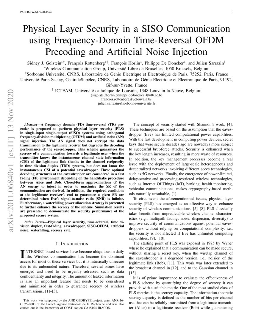 Physical Layer Security In A Siso Communication Using Frequency Domain Time Reversal Ofdm