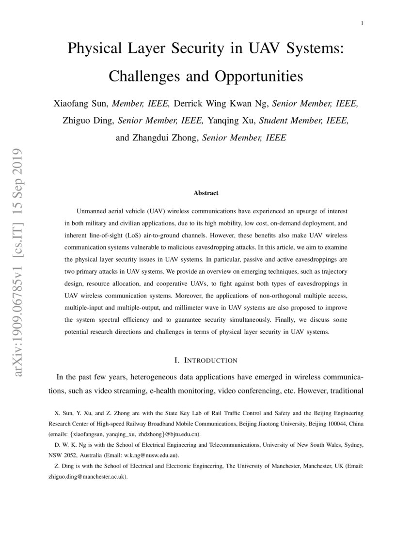 Physical Layer Security in UAV Systems: Challenges and Opportunities | DeepAI