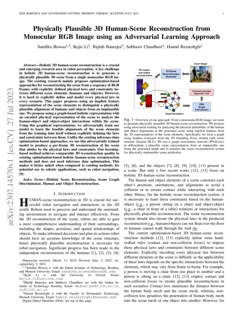 Physically Plausible 3d Human Scene Reconstruction From Monocular Rgb Image Using An Adversarial