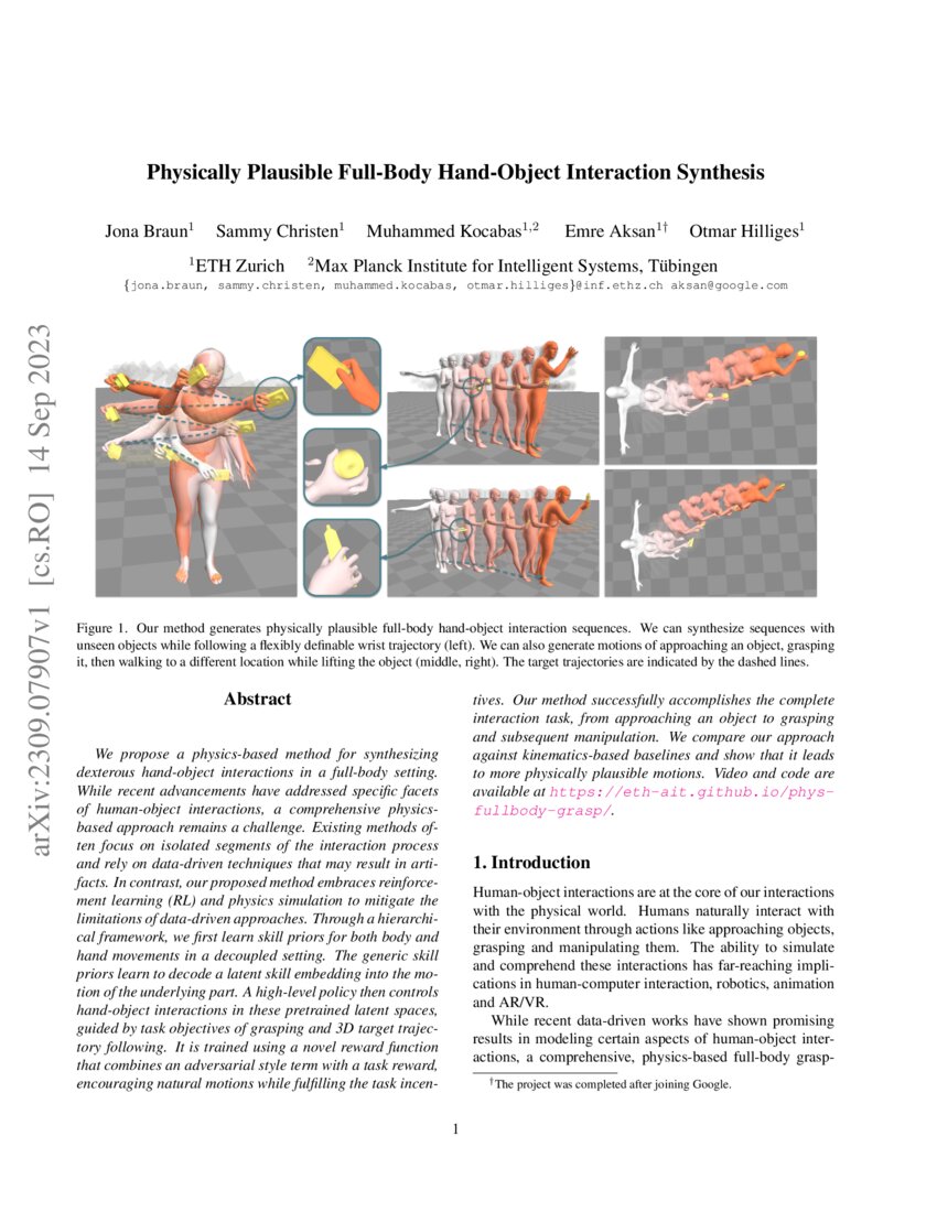 Physically Plausible Full-Body Hand-Object Interaction Synthesis | DeepAI Physically Plausible Full-Body Hand-Object Interaction Synthesis | DeepAI