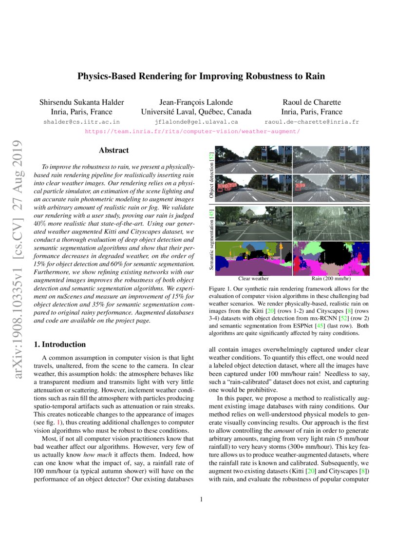 Physics-Based Rendering for Improving Robustness to Rain | DeepAI