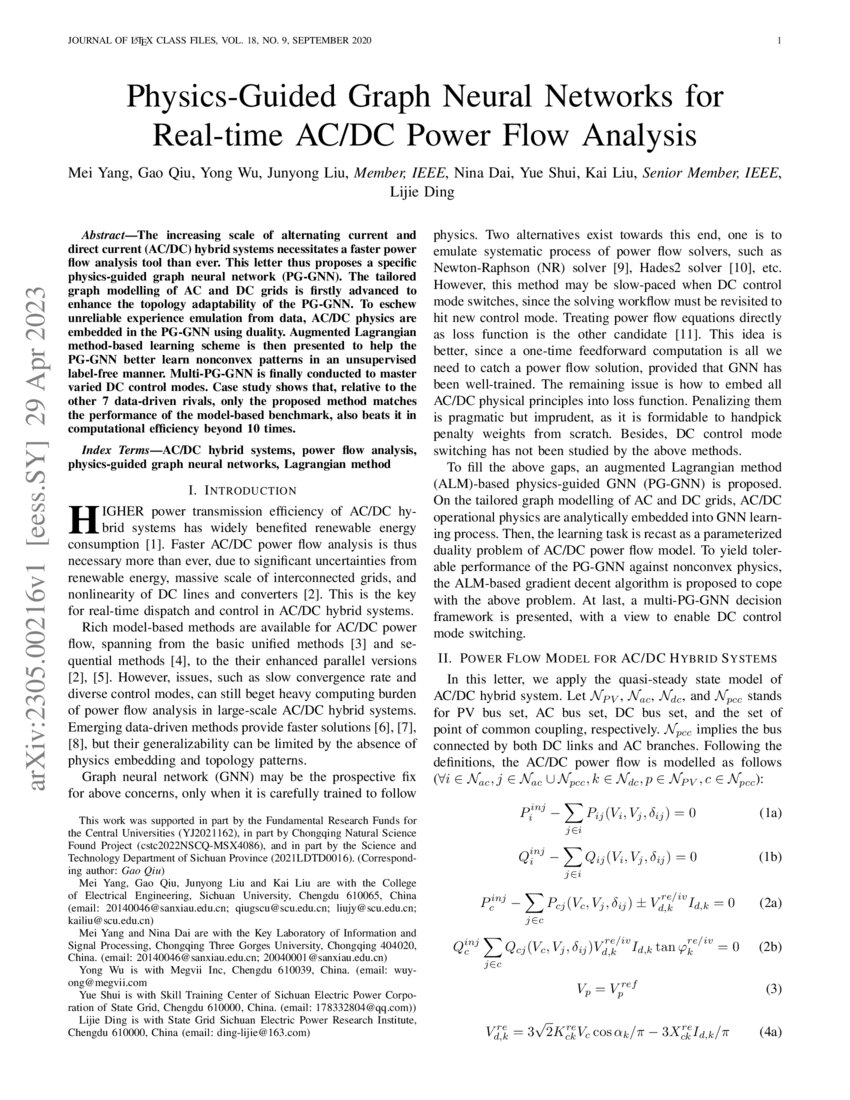 Physics Guided Graph Neural Networks For Real Time Acdc Power Flow Analysis Deepai