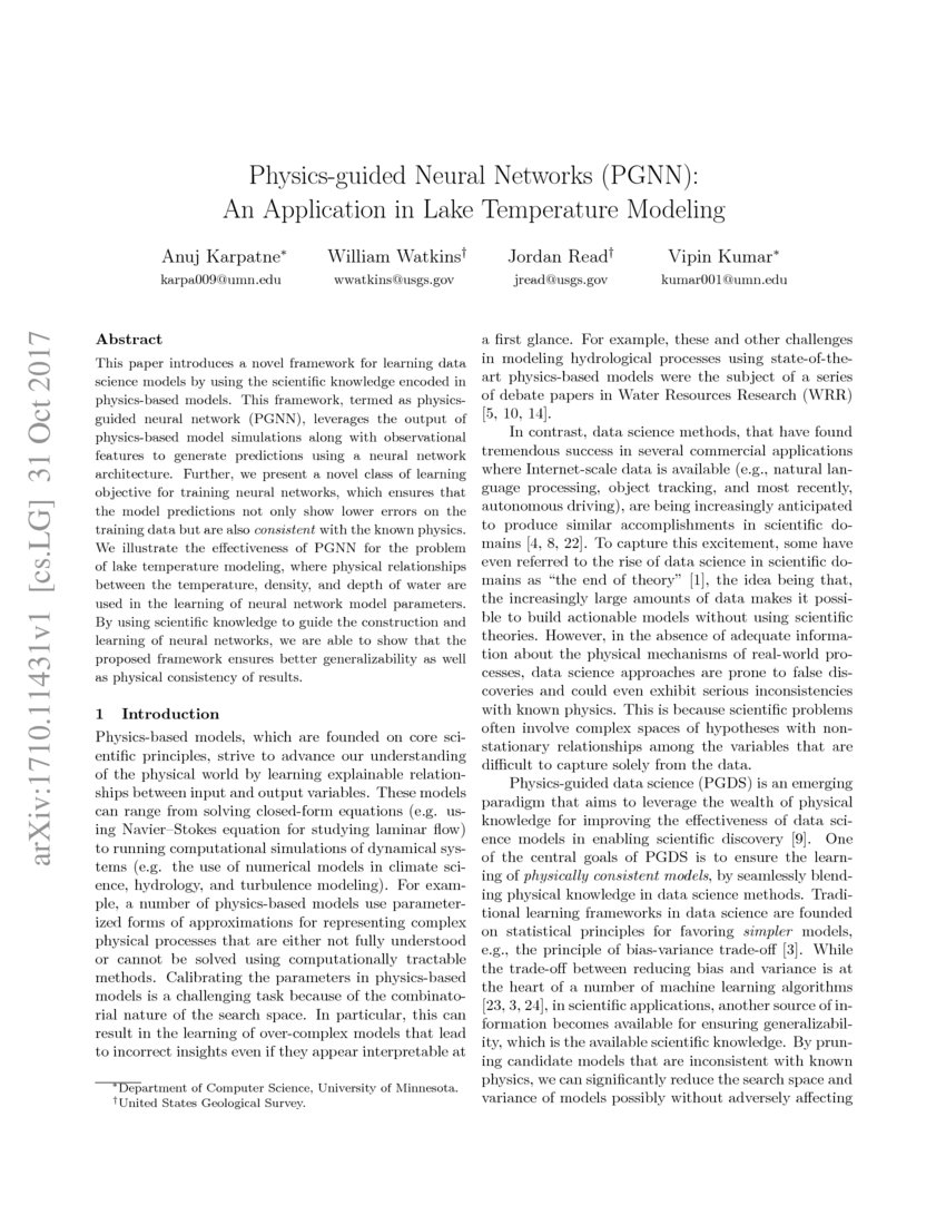 Physics-guided Neural Networks (PGNN): An Application in Lake ...