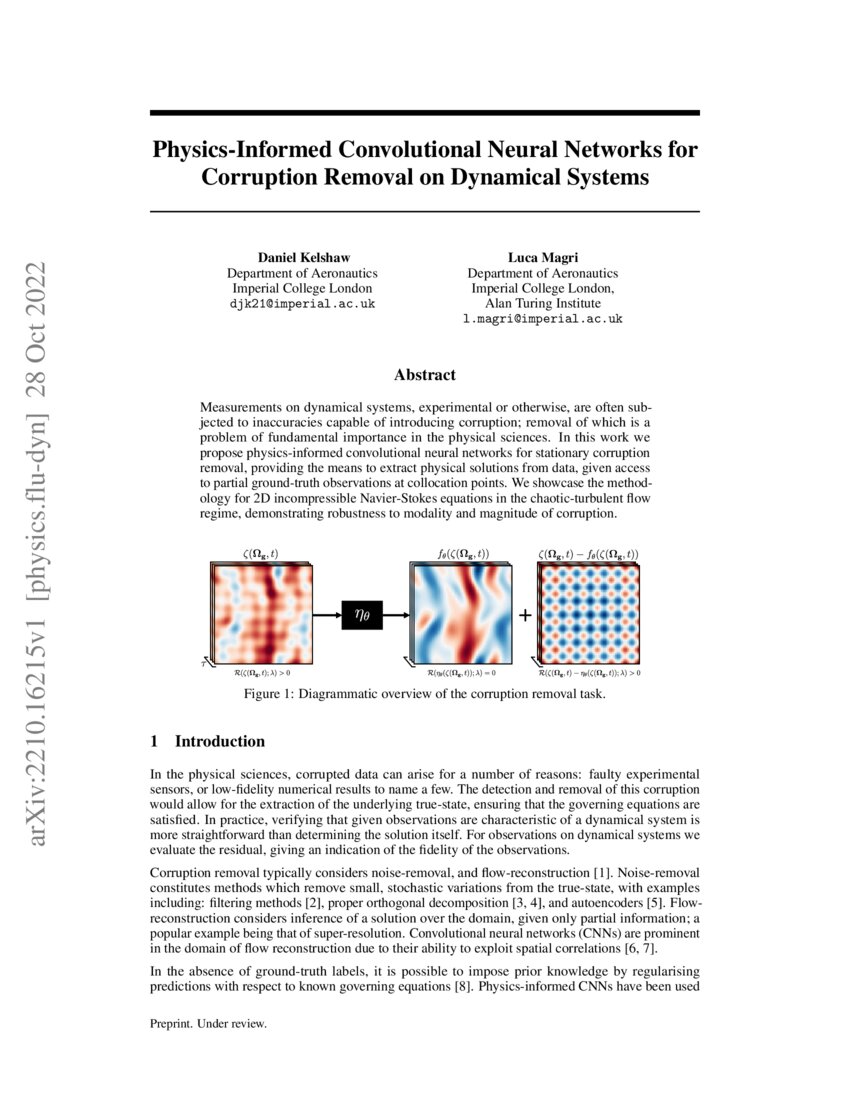 Physics Informed Convolutional Neural Networks For Corruption Removal On Dynamical Systems Deepai