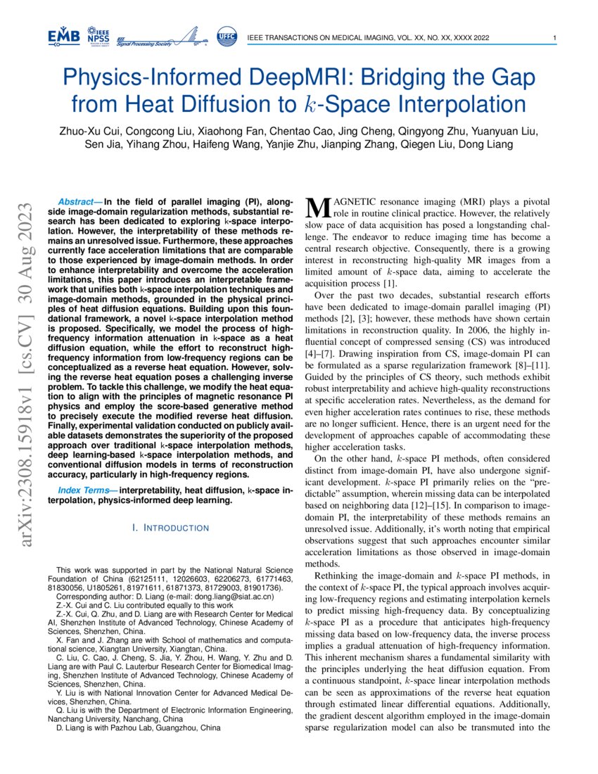 Physics-Informed DeepMRI: Bridging the Gap from Heat Diffusion to k-Space Interpolation | DeepAI