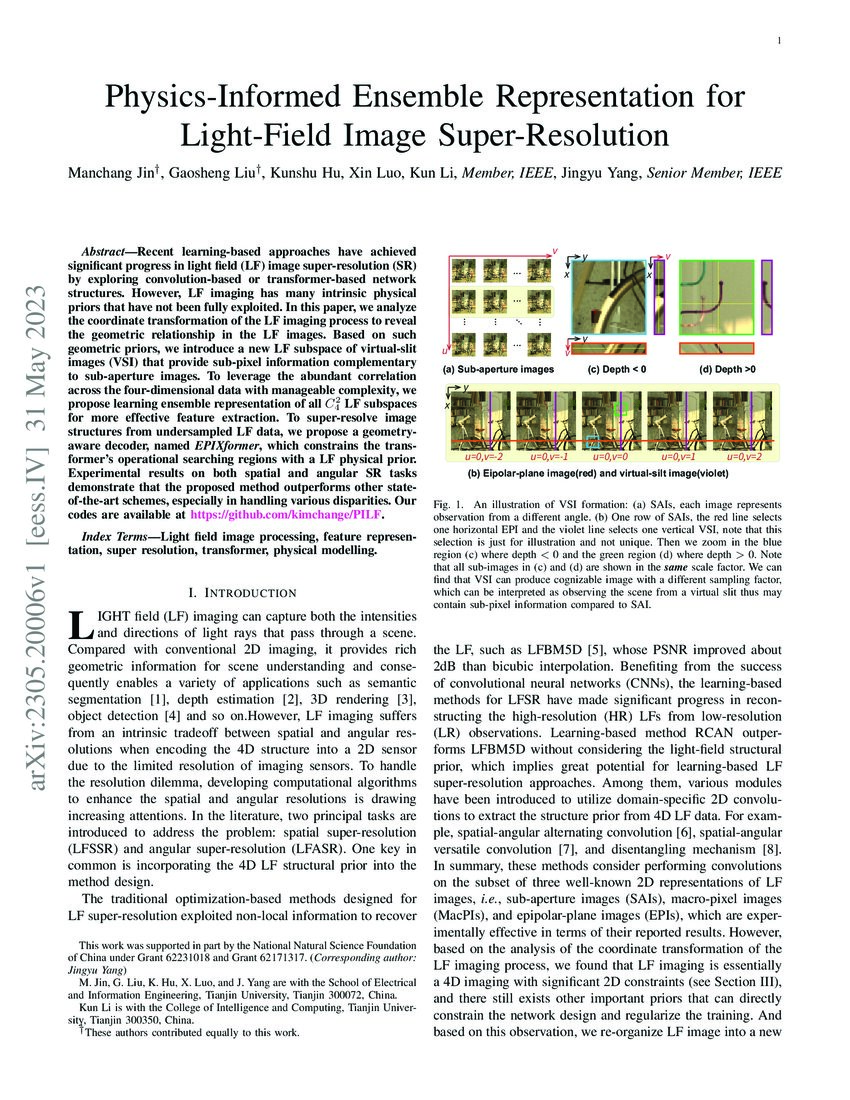 Physics Informed Ensemble Representation For Light Field Image Super