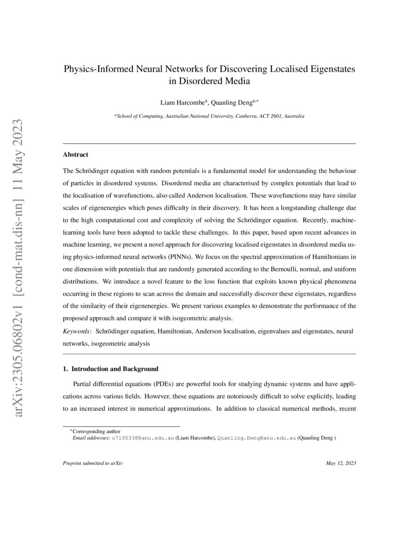 Physics-Informed Neural Networks for Discovering Localised Eigenstates ...