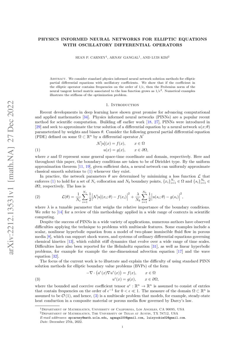 Physics Informed Neural Networks For Elliptic Equations With Oscillatory Differential Operators
