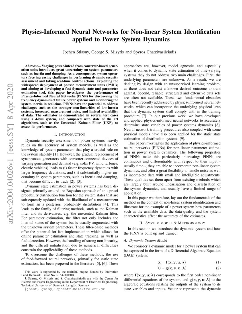 Physics-Informed Neural Networks for Non-linear System Identification applied to Power System ...