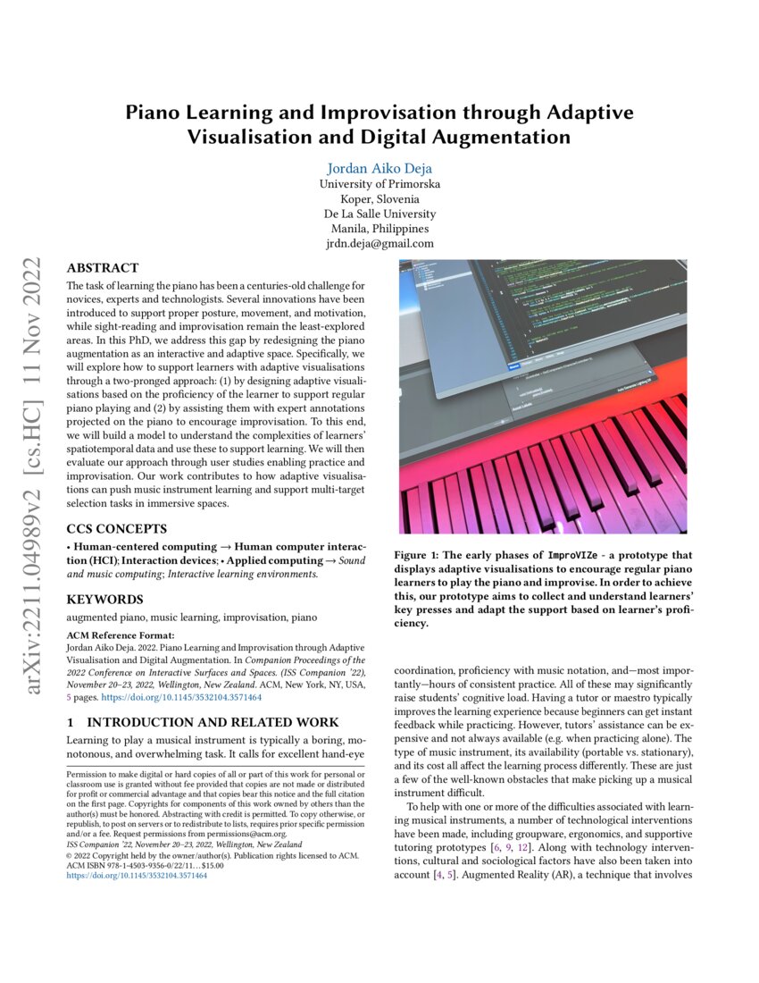 Piano Learning and Improvisation through Adaptive Visualisation and Digital Augmentation | DeepAI