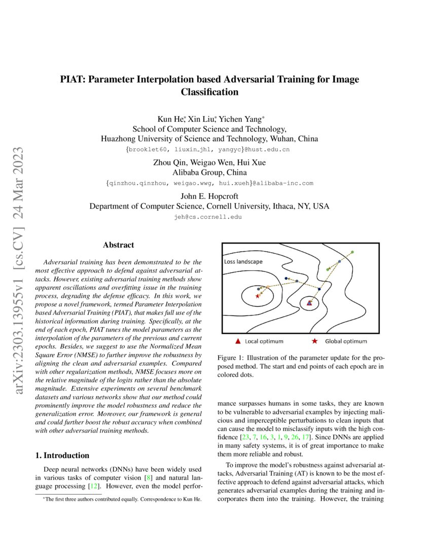 Piat Parameter Interpolation Based Adversarial Training For Image Classification Deepai