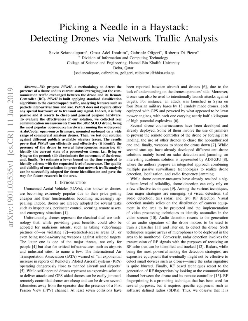 Picking a Needle in a Haystack: Detecting Drones via Network Traffic Analysis | DeepAI