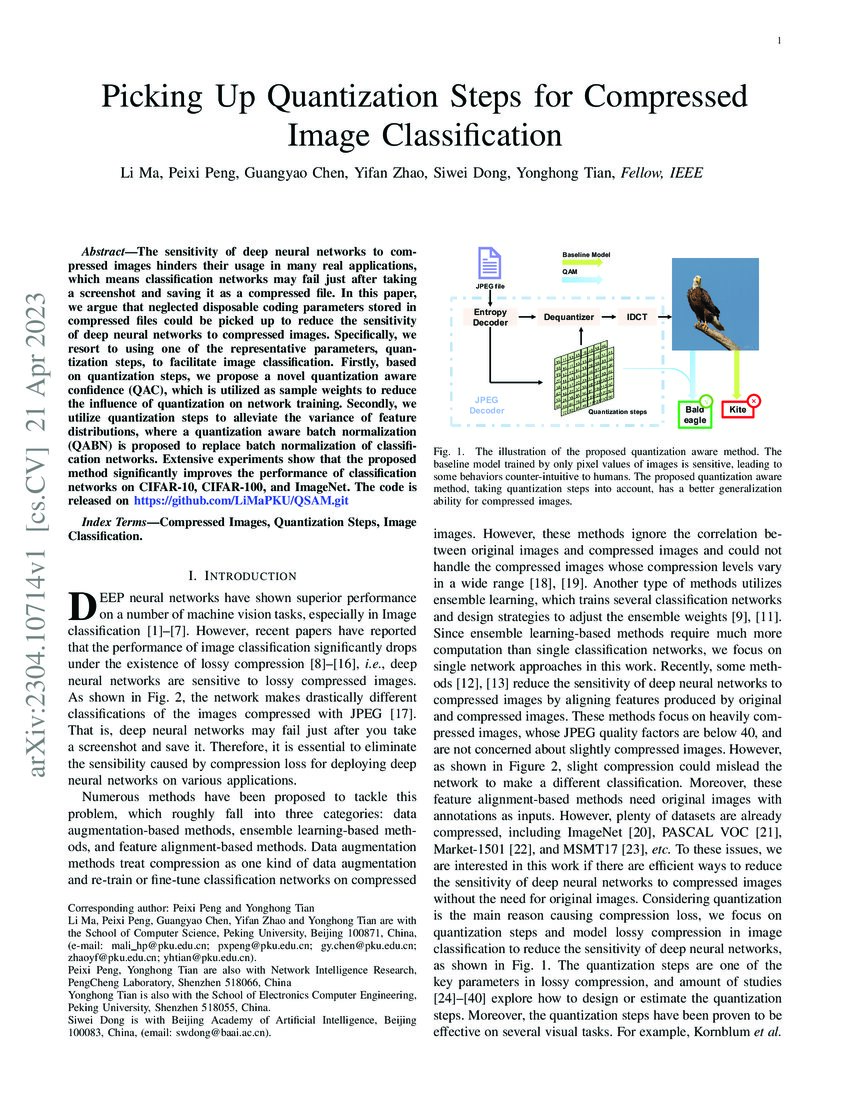 Picking Up Quantization Steps for Compressed Image Classification | DeepAI