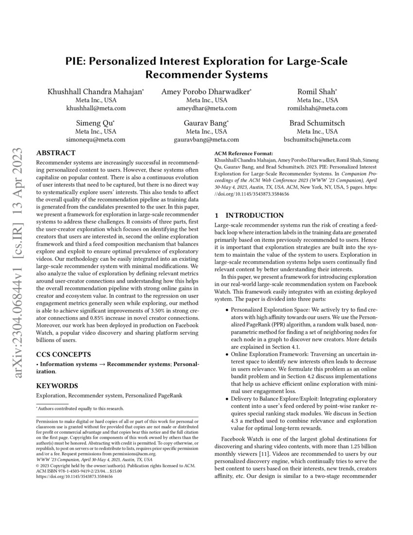 PIE: Personalized Interest Exploration for Large-Scale Recommender ...