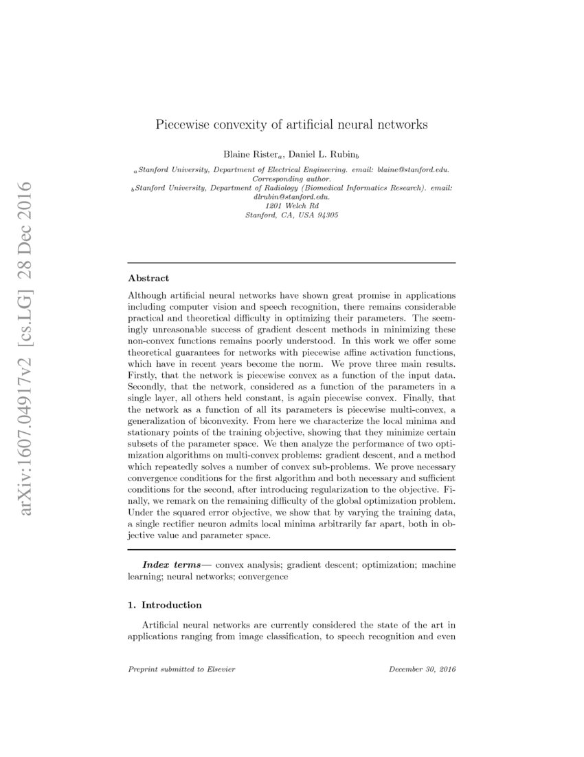 Piecewise Convexity Of Artificial Neural Networks Deepai 