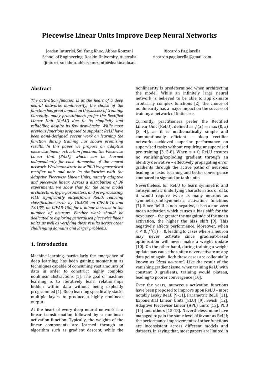 Piecewise Linear Units Improve Deep Neural Networks | DeepAI