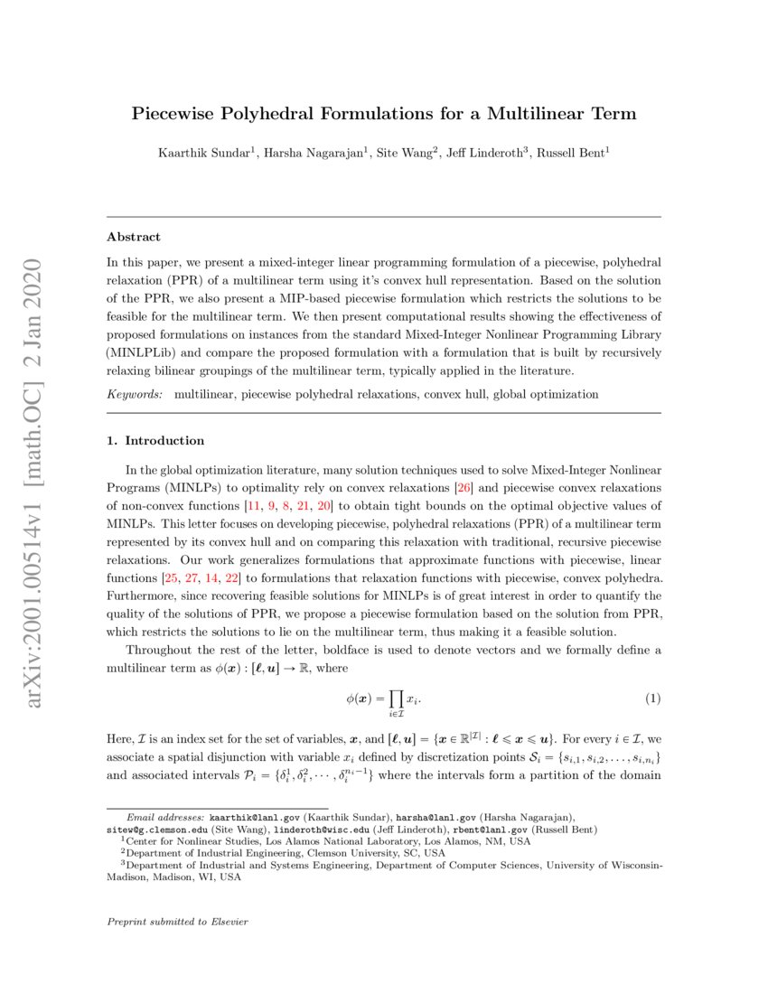 Piecewise Polyhedral Formulations For A Multilinear Term Deepai
