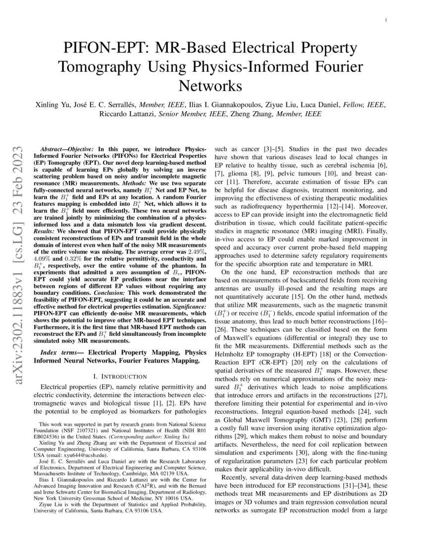 PIFON-EPT: MR-Based Electrical Property Tomography Using Physics ...
