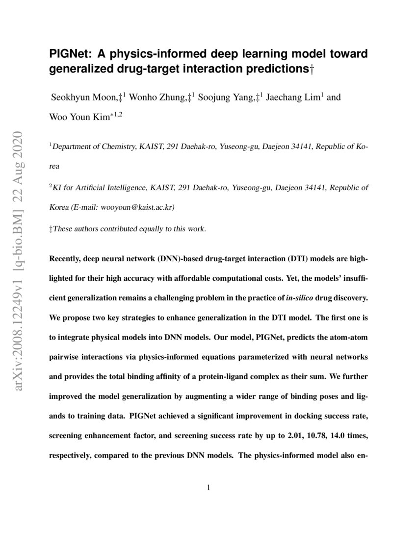 PIGNet: A physics-informed deep learning model toward generalized drug ...
