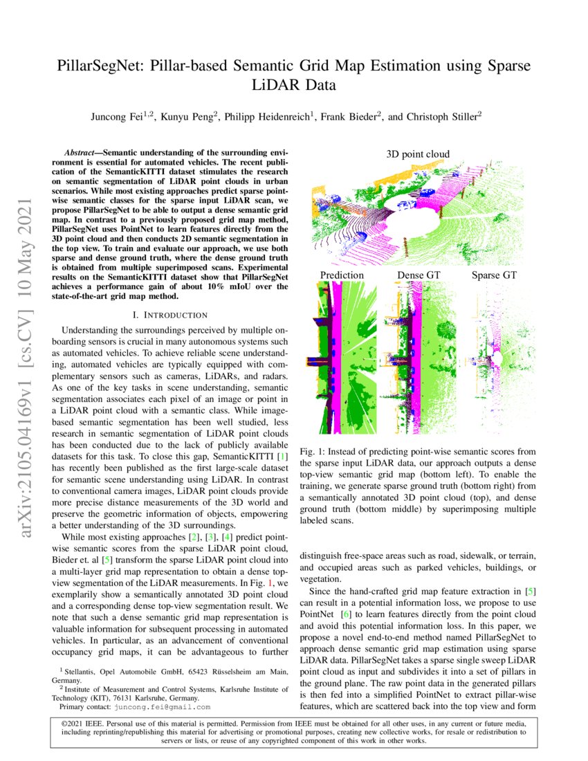 PillarSegNet: Pillar-based Semantic Grid Map Estimation using Sparse LiDAR Data | DeepAI