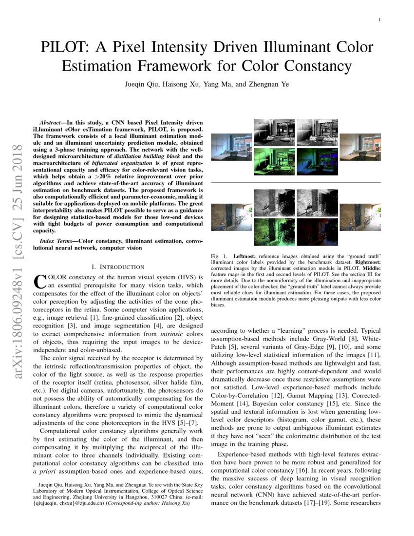 PILOT: A Pixel Intensity Driven Illuminant Color Estimation Framework for Color Constancy | DeepAI