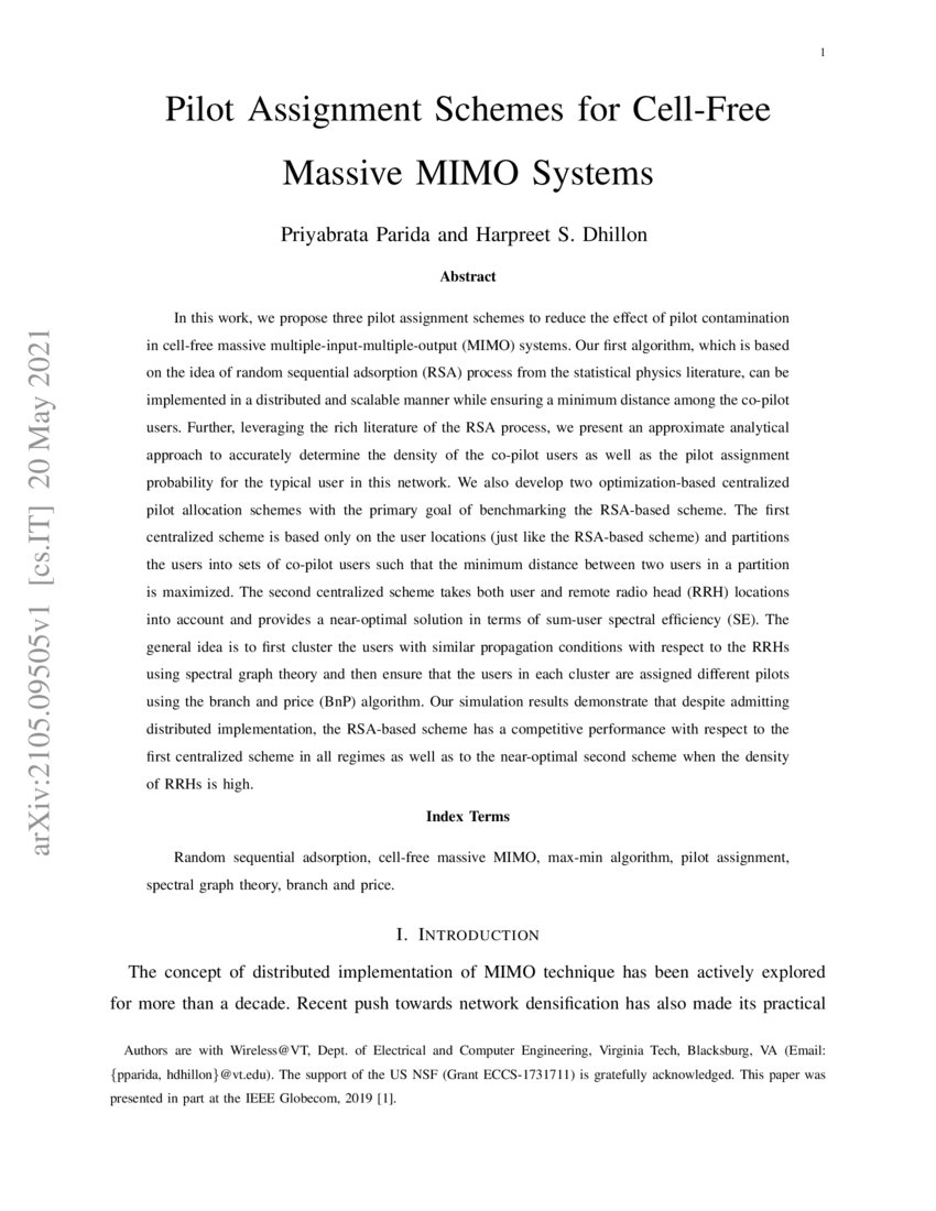 Pilot Assignment Schemes for Cell-Free Massive MIMO Systems | DeepAI