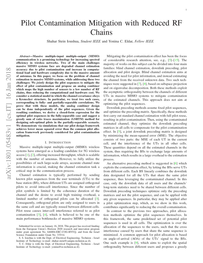 Pilot Contamination Mitigation with Reduced RF Chains | DeepAI
