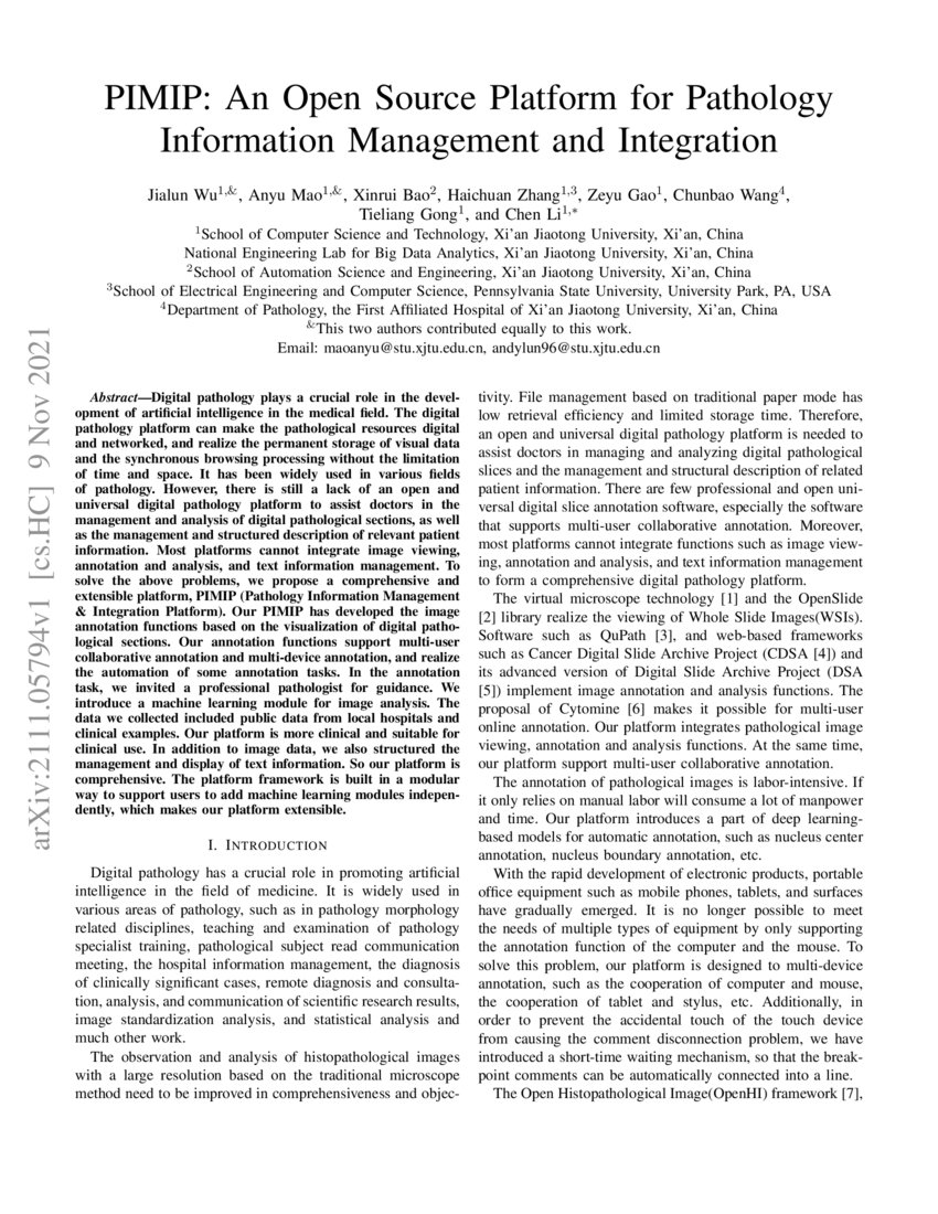 PIMIP: An Open Source Platform for Pathology Information Management and ...