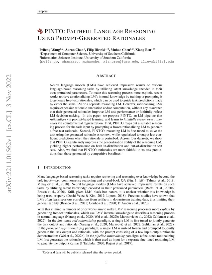 PINTO: Faithful Language Reasoning Using Prompt-Generated Rationales | DeepAI